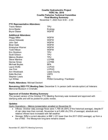 11-07-23 Final FTC Meeting Summary - Tacoma Public Utilities
