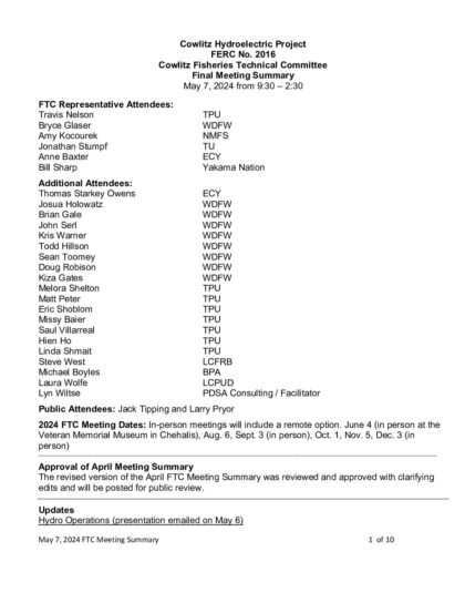 5-07-24 Final FTC Meeting Summary - Tacoma Public Utilities