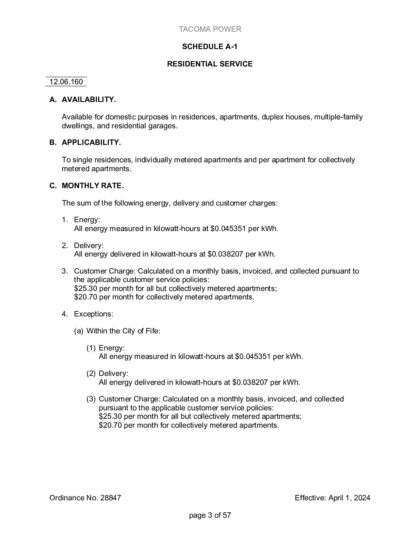 Schedule A1 2024 - Tacoma Public Utilities