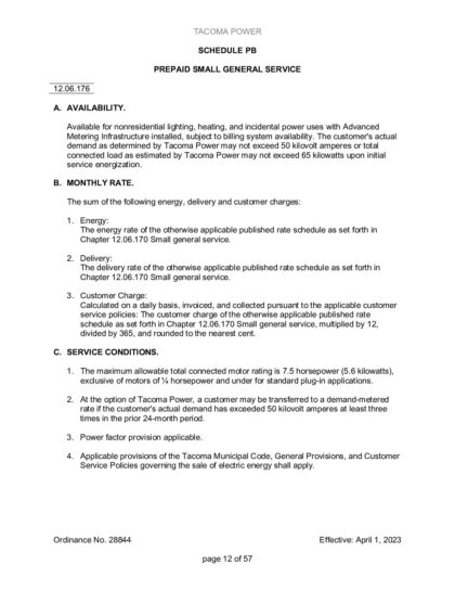 Schedule SB 2024 - Tacoma Public Utilities